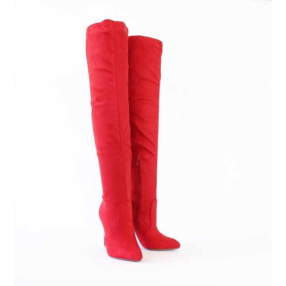 Delicious | Shoes | Sexy Chic Lipstick Red Over Theknee Stretch Boots ...